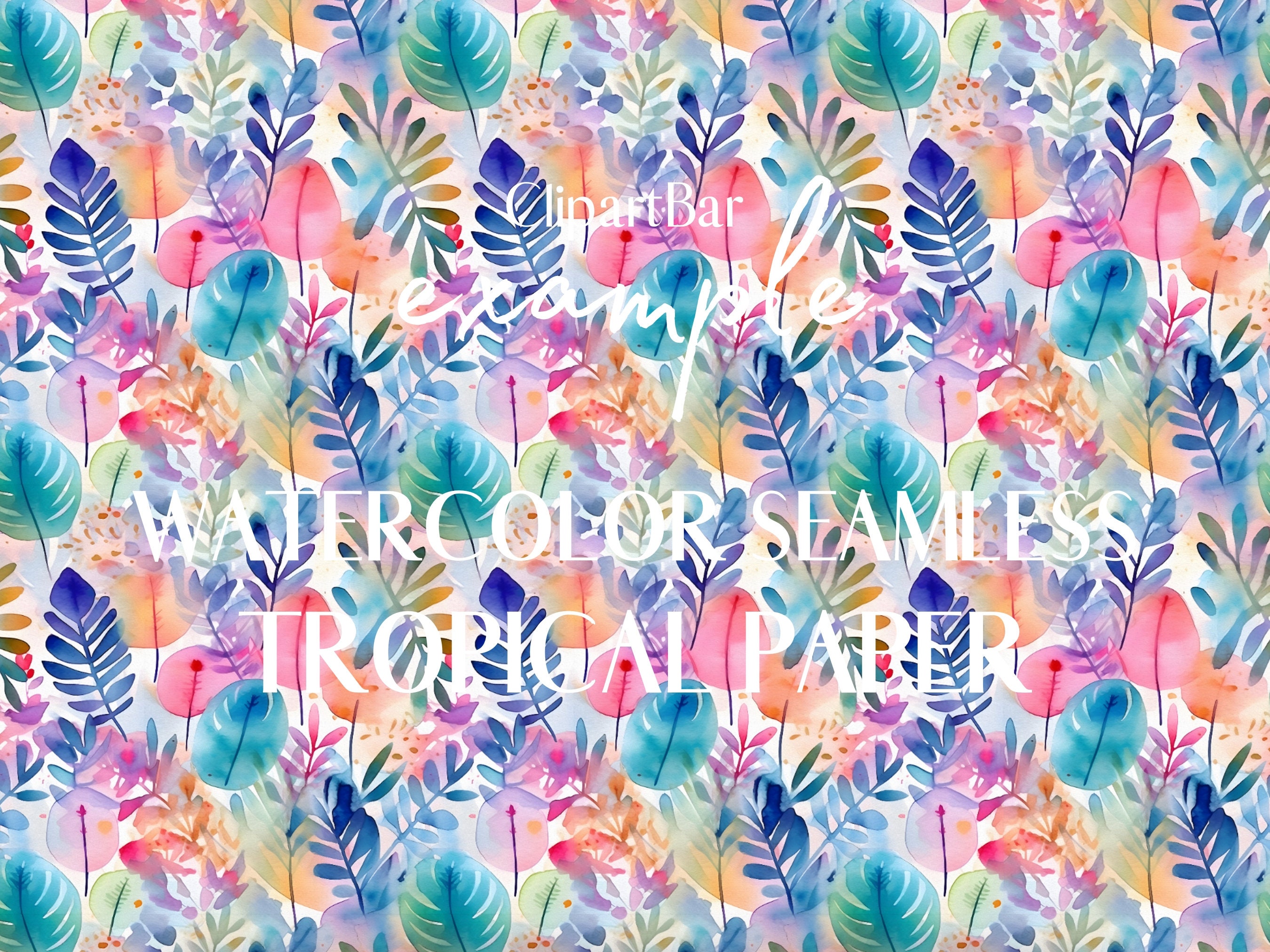 Tropical Leaves and Stems Watercolor Seamless Digital Paper. Exotic ...