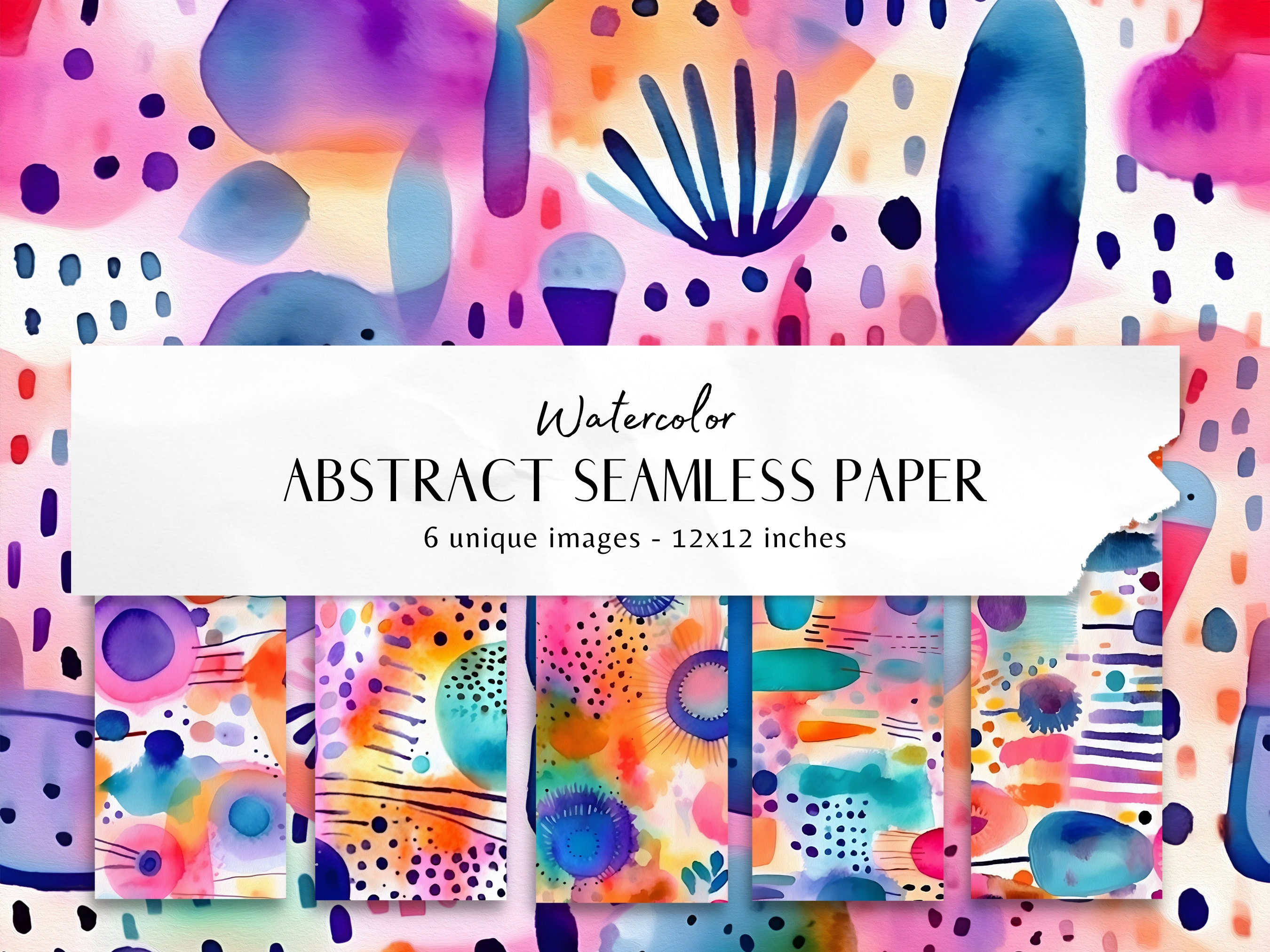 6 Vibrant Abstract Watercolor Seamless Digital Paper Watercolor ...