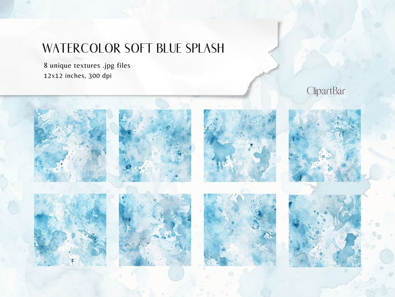 8 Soft Blue Watercolor Background Clipart, Watercolour Digital Paper ...