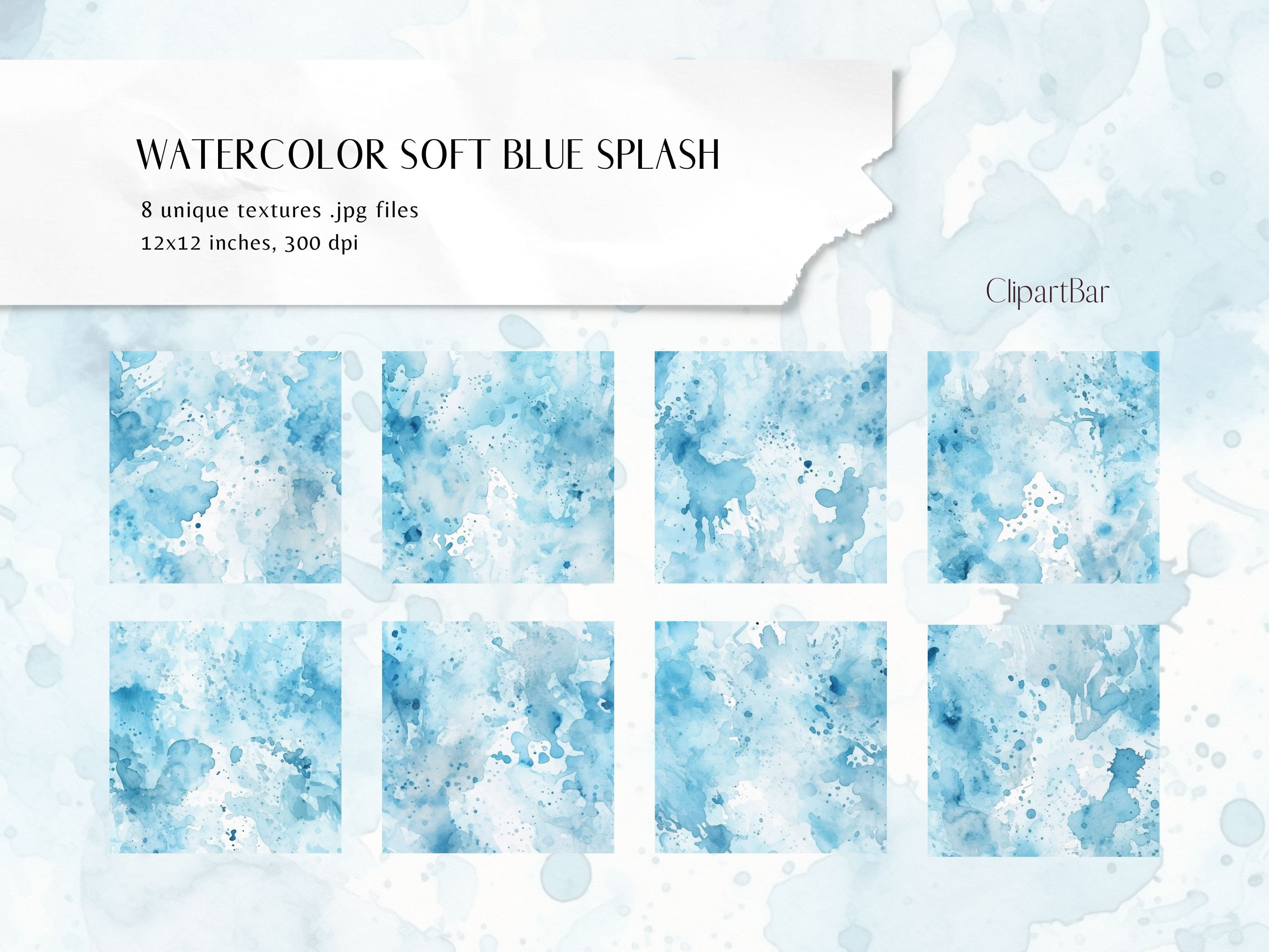 8 Soft Blue Watercolor Background Clipart, Watercolour Digital Paper ...