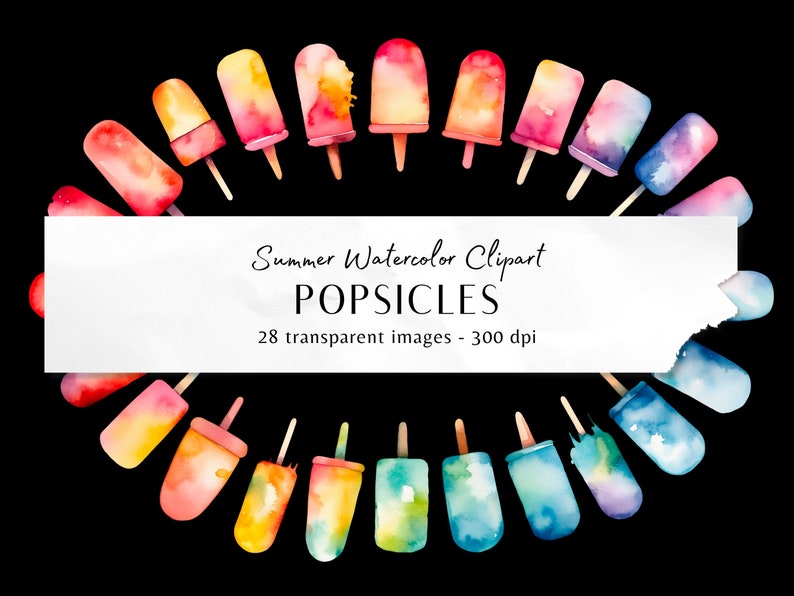 28 Watercolor Popsicle Clipart Summer Treats, Ice Cream, Ice Lolly, 300 ...