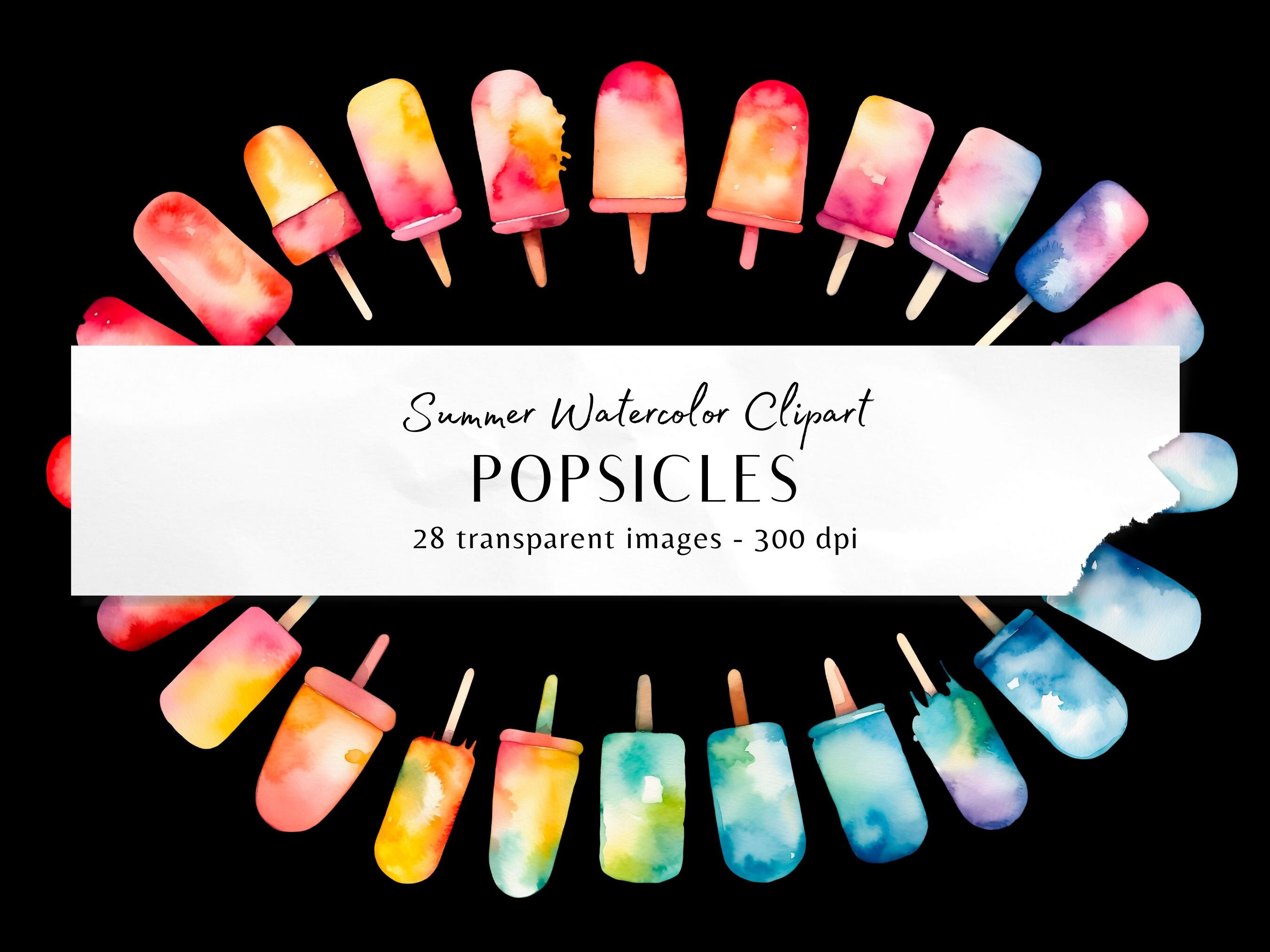 28 Watercolor Popsicle Clipart Summer Treats, Ice Cream, Ice Lolly, 300 ...