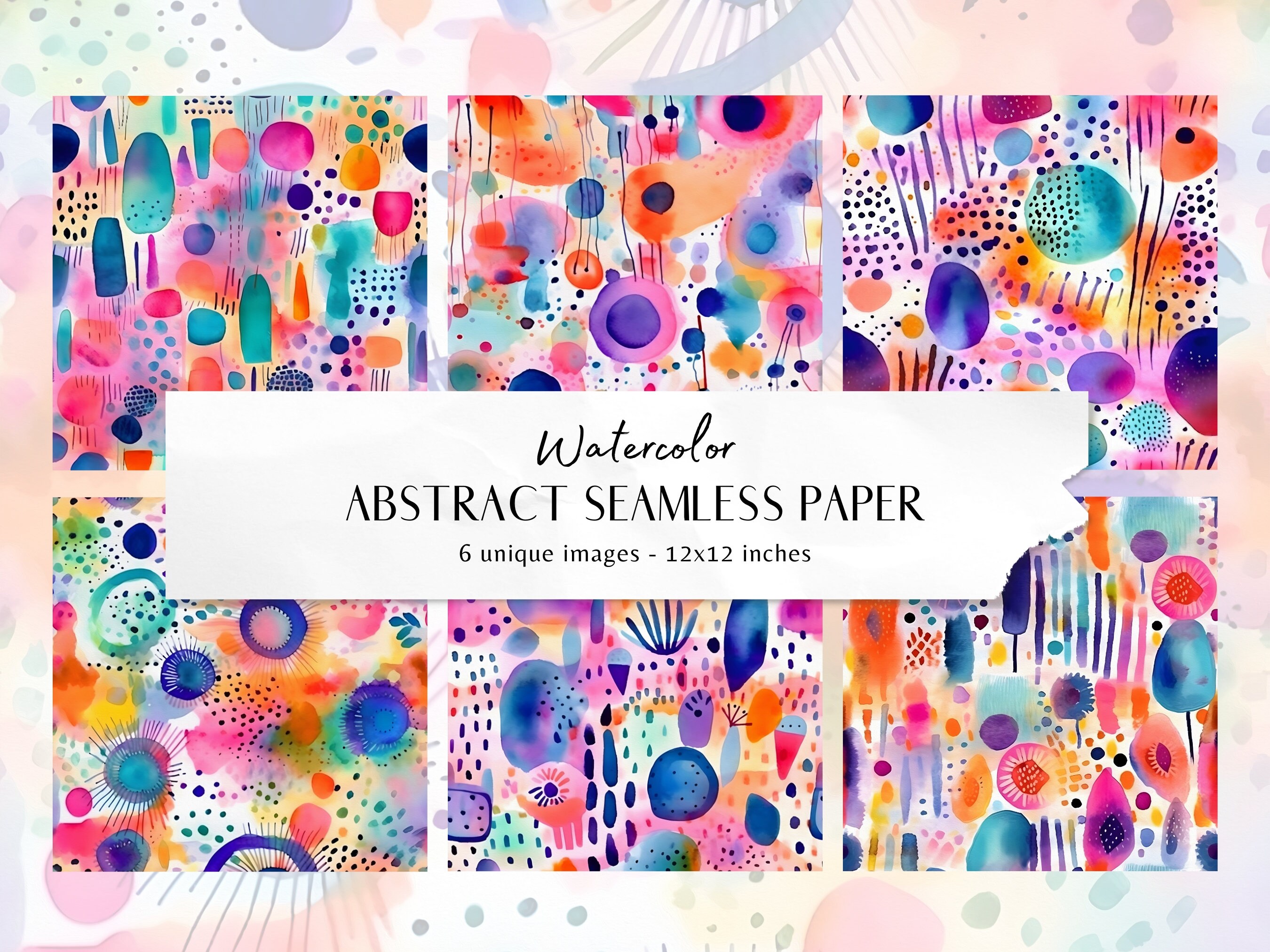 6 Vibrant Abstract Watercolor Seamless Digital Paper Watercolor ...