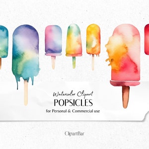 28 Watercolor Popsicle Clipart - Summer Treats, Ice Cream, Ice Lolly ...