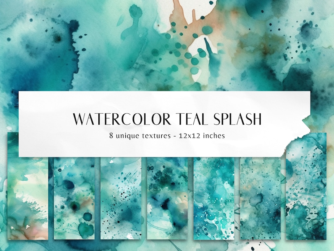 8 Teal Blue Watercolor Splashes Digital Paper, Texture, Stain, Washes ...