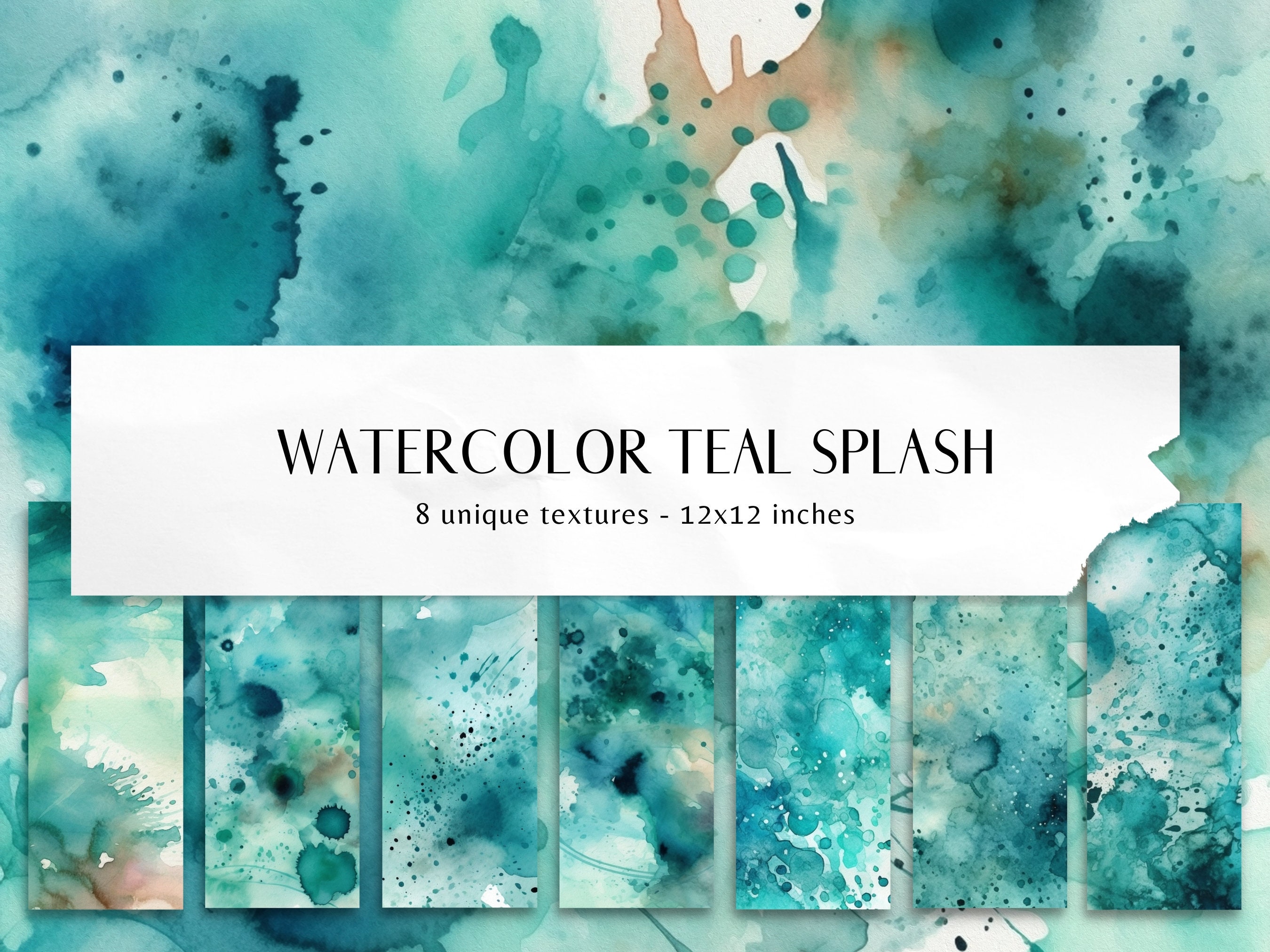8 Teal Blue Watercolor Splashes Digital Paper Texture Stain - Etsy