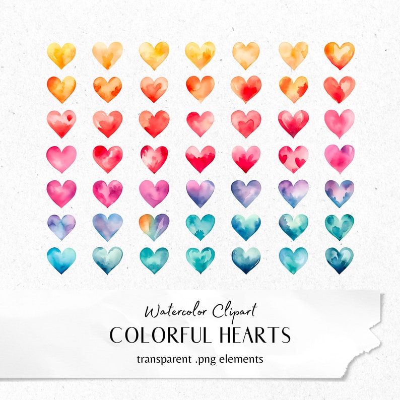 Watercolor Hearts Clip Art: 50 PNG Images, Romantic Valentine's Day ...