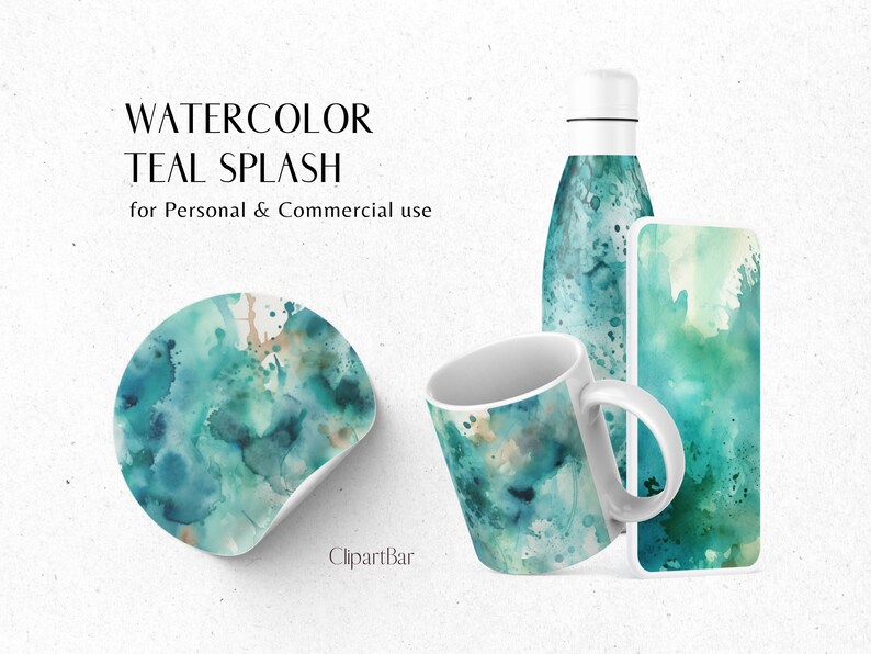 8 Teal Blue Watercolor Splashes Digital Paper, Texture, Stain, Washes ...
