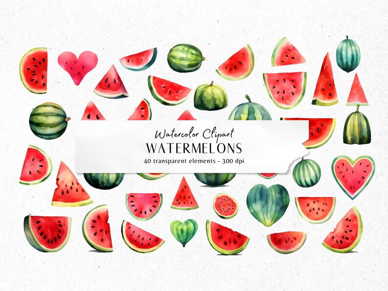 40 Watermelon Clipart Watermelon Watercolor Elements - Etsy