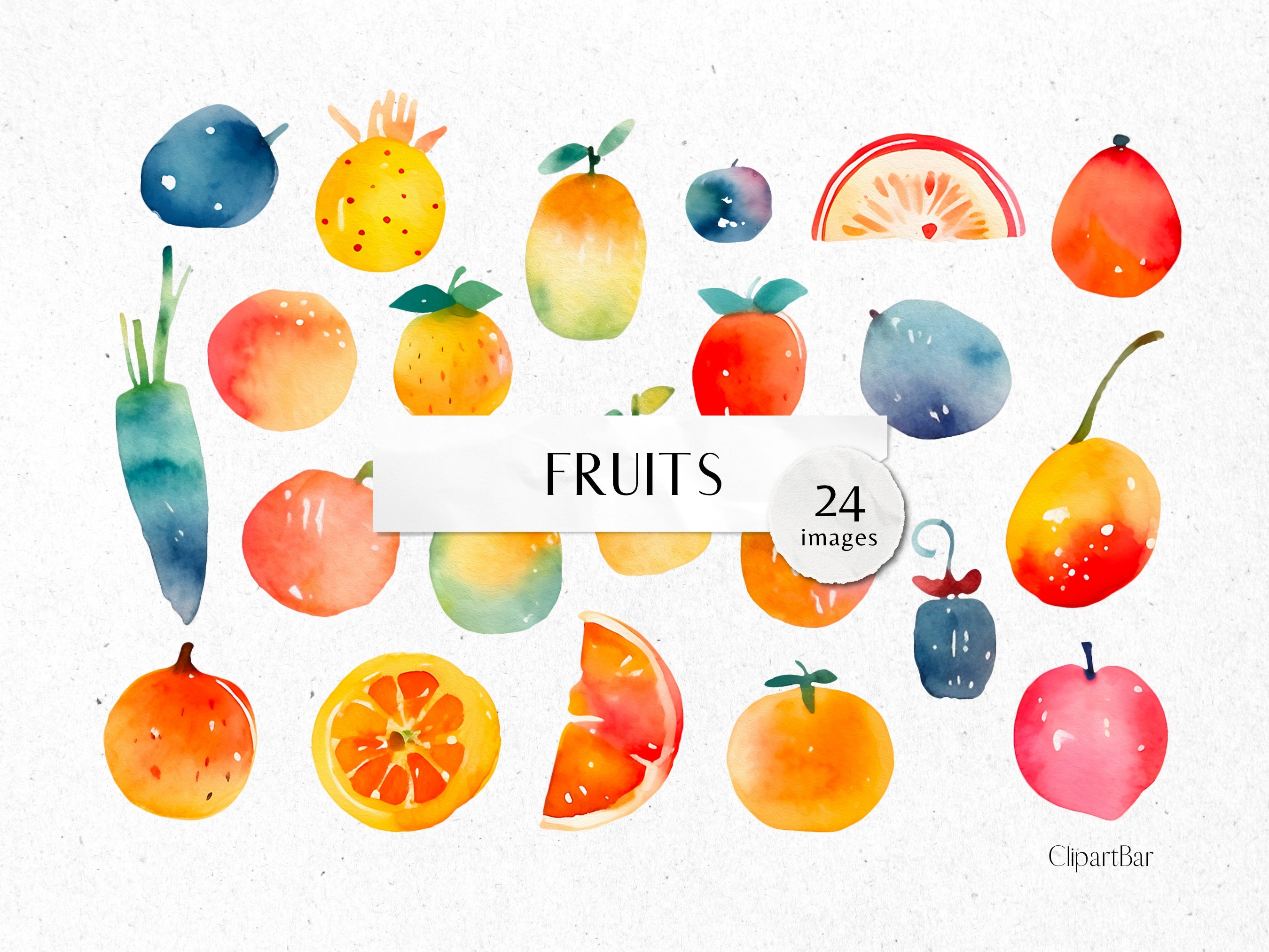 64 Summer Clipart Flowers Fruits Stems Watercolor Summer Clipart ...