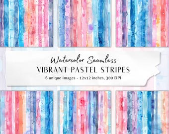 12 Seamless Pastel Watercolor Stripes Digital Papers, 300DPI JPG Files ...