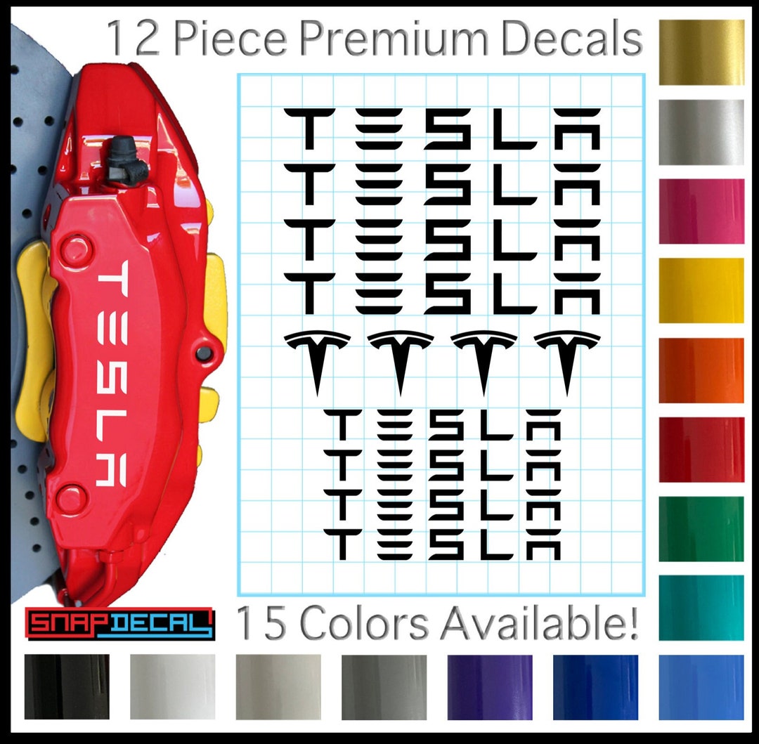 Tesla Decals Stickers for Brake Calipers,windows,mirrors,bumpers and ...