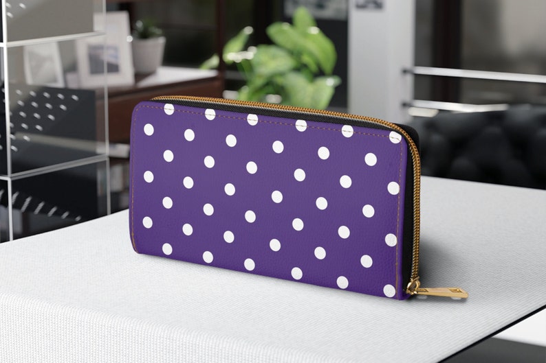 Purple Polka Dot Faux Leather Zipper Wallet for Women - Etsy