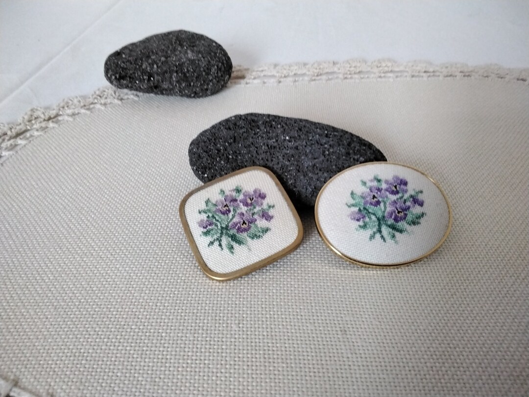Brooch Violet Petit Point Stitch Oval or Square Handmade, Traditional ...