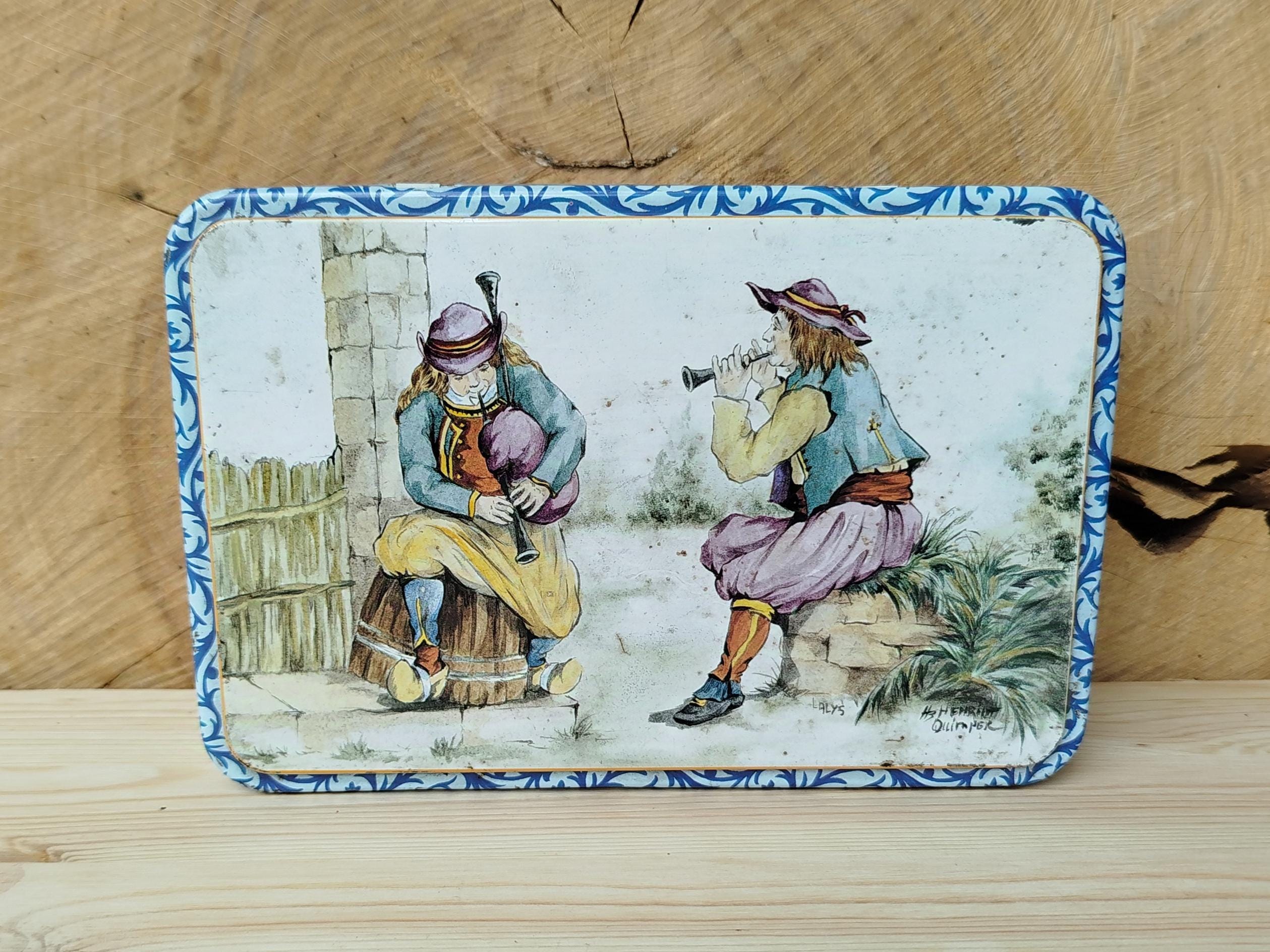 Vintage French Massilly Hinged Lid Tin With HB Henriot Quimper Pottery ...