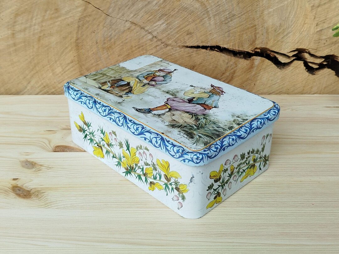 Vintage French Massilly Hinged Lid Tin With HB Henriot Quimper Pottery ...