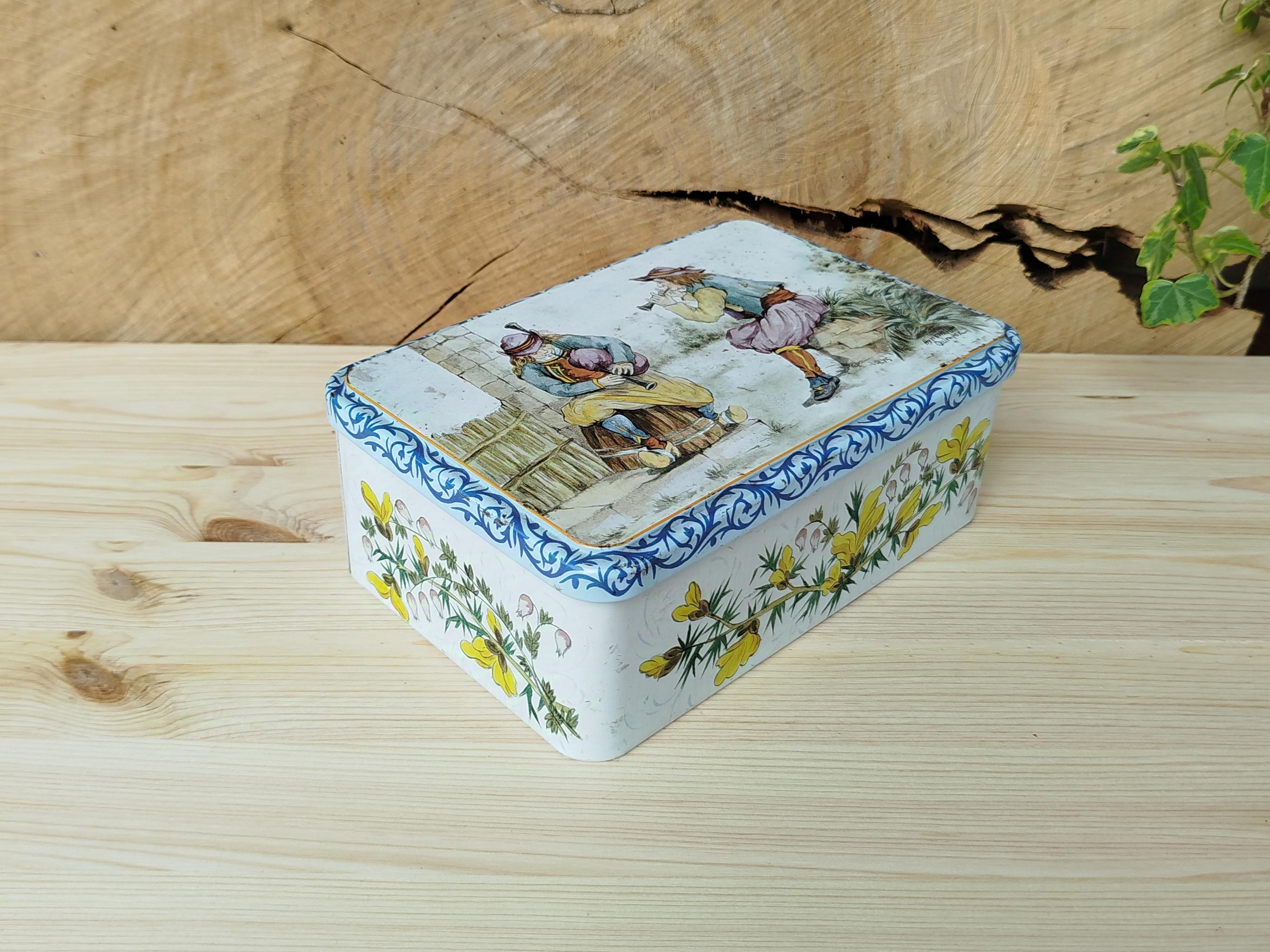 Vintage French Massilly Hinged Lid Tin With HB Henriot Quimper Pottery ...