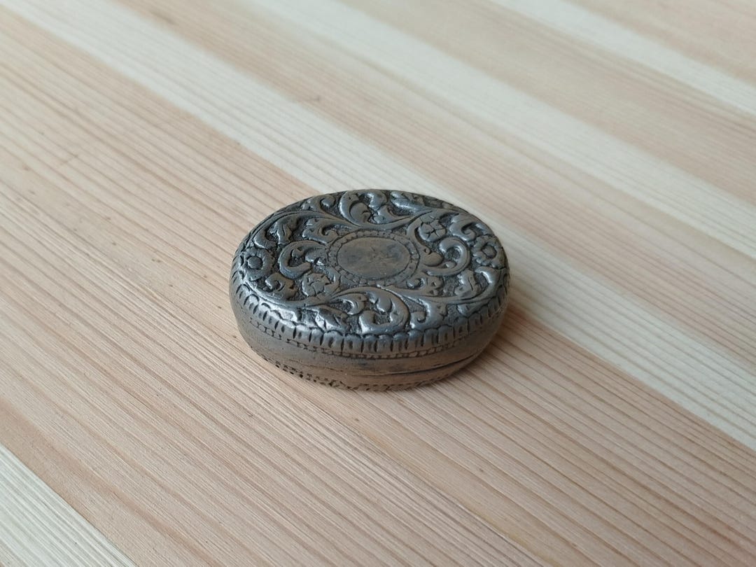 Vintage Metal Pill Box, Oval Tin Box With Embossed Flowers - Etsy