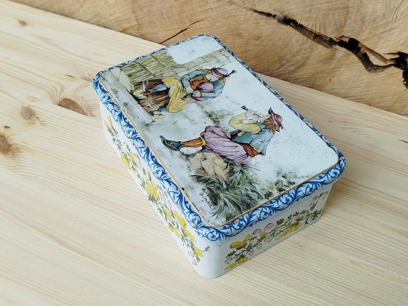 Vintage French Massilly Hinged Lid Tin With HB Henriot Quimper Pottery ...
