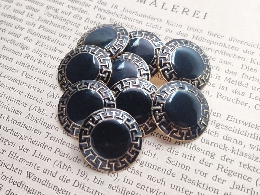Vintage Greek Key Trim Enamel Gold Black Buttons, Set of 9 Buttons - Etsy