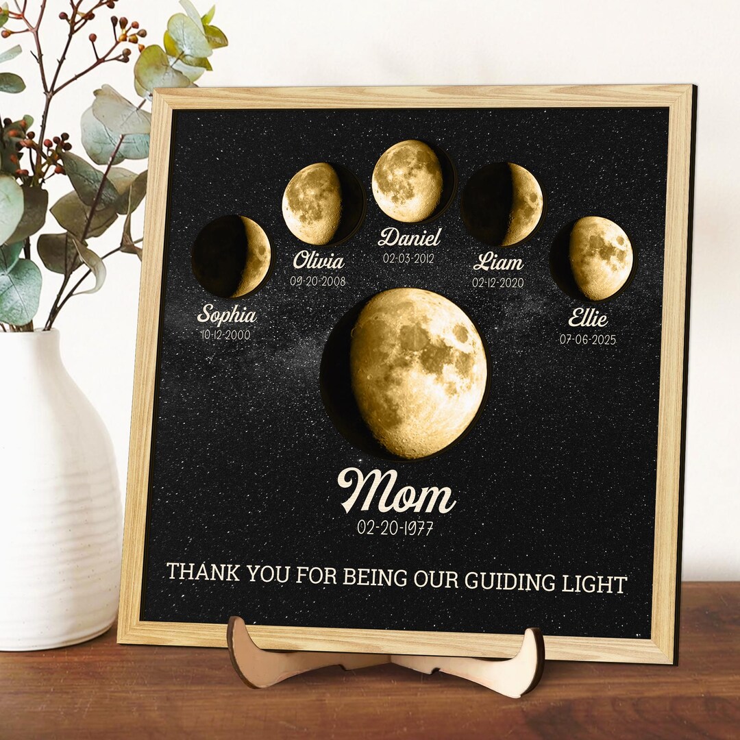 Personalized Mom Wooden Signs, Mom Moon Phase Sign, Moon Phase by Date ...