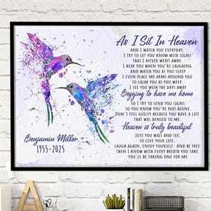 Personalized Hummingbird as I Sit in Heaven Memorial Gift, A Heavenly ...
