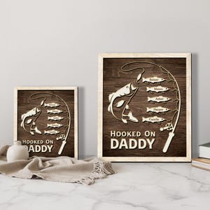 Fathers Day Gifts Fishing, Hooked on Daddy Wooden Sign for Dad, Fathers ...
