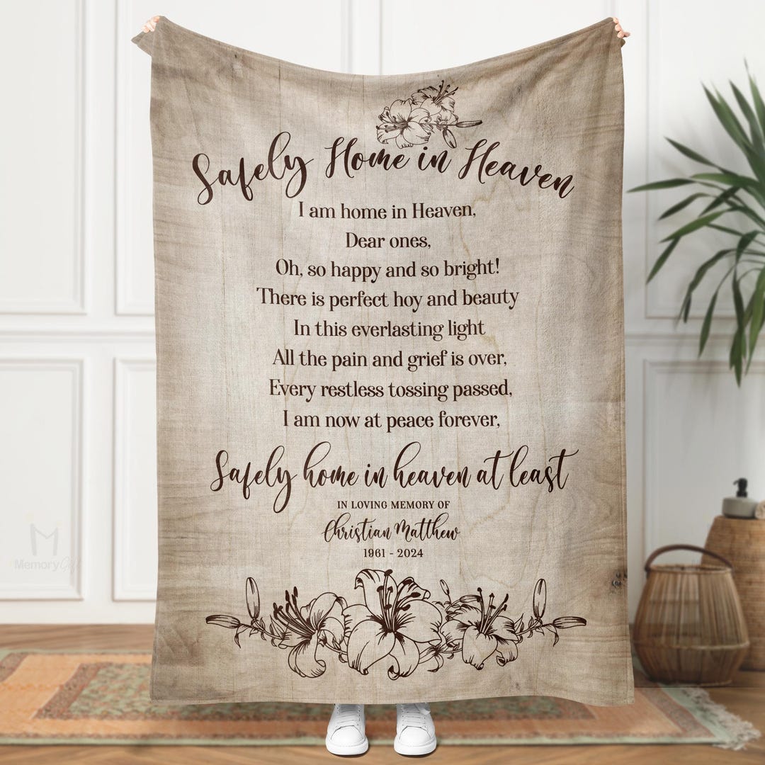 Personalized Safely Home in Heaven Memorial Blanket, Loss of A Loved ...