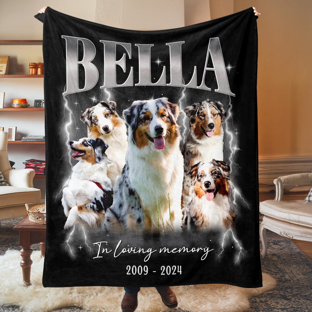 Custom Bootleg Pet Blanket, Personalized Dog Memorial Photo Blanket ...