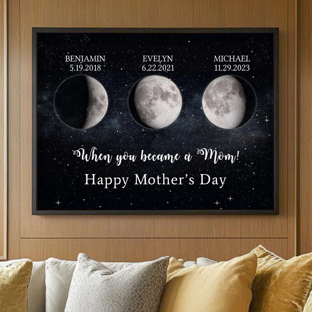 Personalized Moon Phase Wall Art Gift for Mom, When You Became A Mom ...
