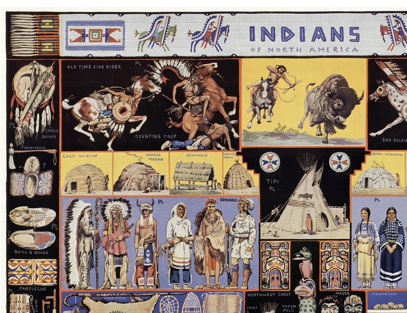 Vintage Indigenous Poster by Jo Mora Circa 1950 Indians of - Etsy