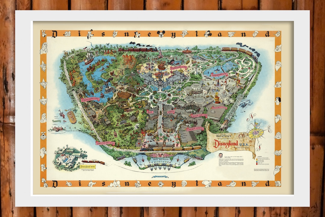 Vintage Disneyland Map Circa 1958, Illustrated Tourist Map of the Magic ...