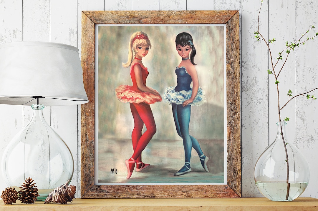 Vintage Maio Ballerinas Lithograph Poster, Harlequin Blue and Pink, Mid ...