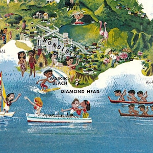 Vintage Hawaiian Island Map of Oahu, by Ray Lanterman Circa 1962 ...