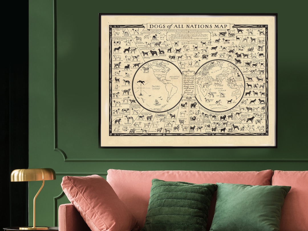 Vintage Dog Poster Circa 1936, Illustrated Guide to Dog Breeds of the ...