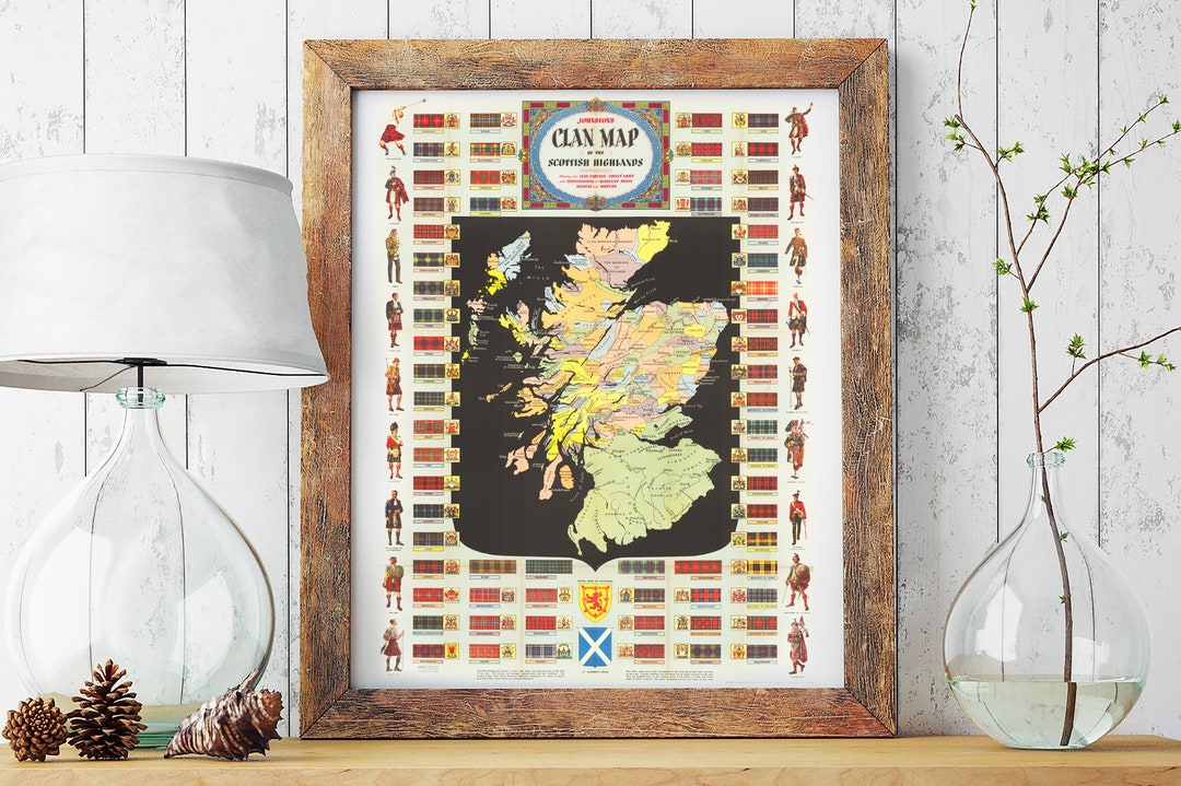 Vintage Clan Map of the Scottish Highlands by W. & A.K. Johnston and ...