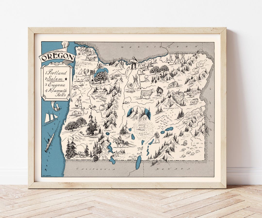 Vintage Oregon Map, Salem Map, Portland Map, Oregon Coast, Eugene Map ...