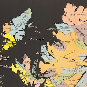 Vintage Clan Map of the Scottish Highlands by W. & A.K. Johnston and ...