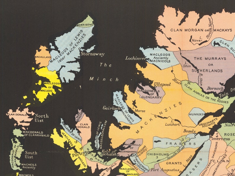 Vintage Clan Map of the Scottish Highlands by W. & A.K. Johnston and ...