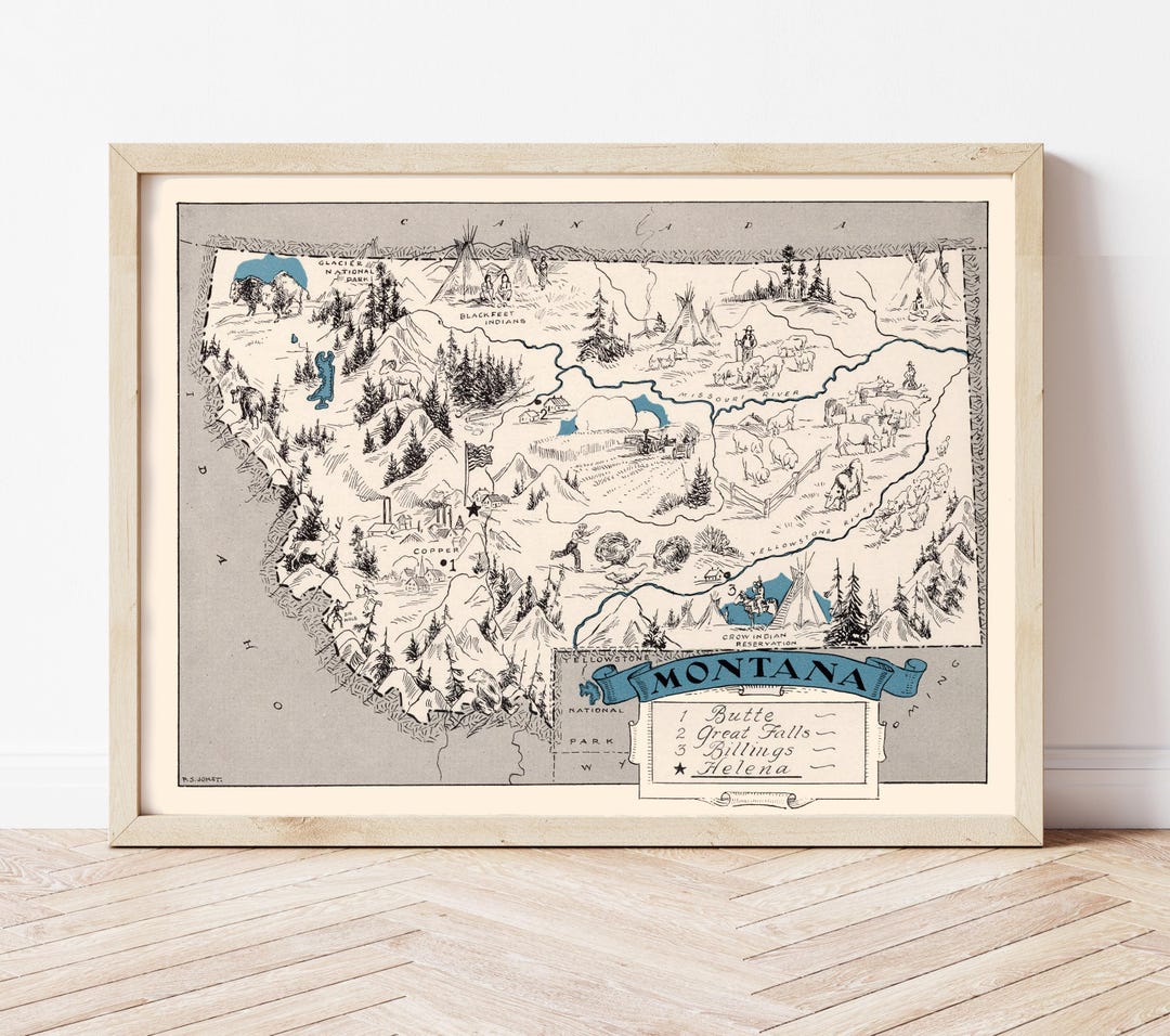 Vintage Montana Map, Big Sky Country, Americana History Circa 1931 ...