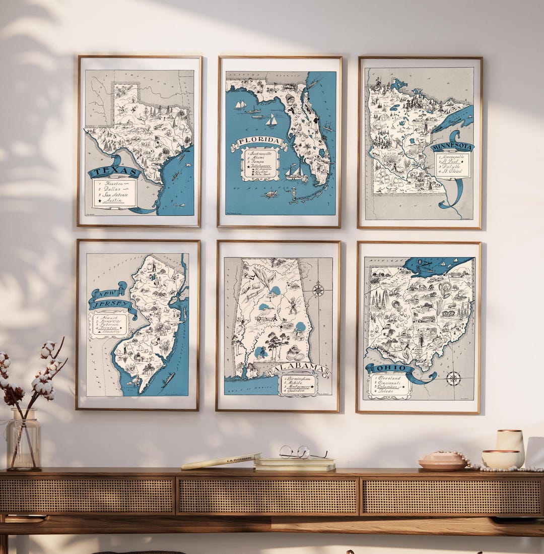 Vintage American State Maps, American History Decor, Americana Posters ...