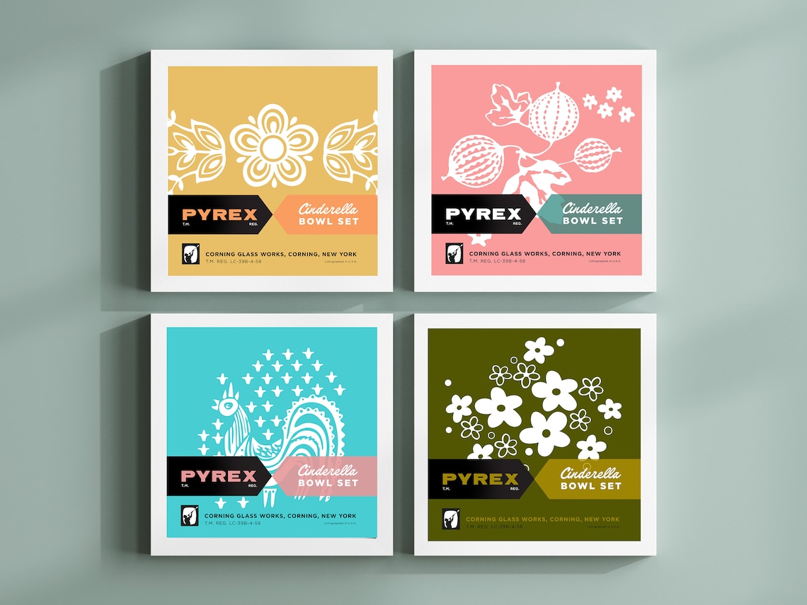 Vintage Pyrex Cinderella Box Posters, Original Pyrex Box Lithograph ...