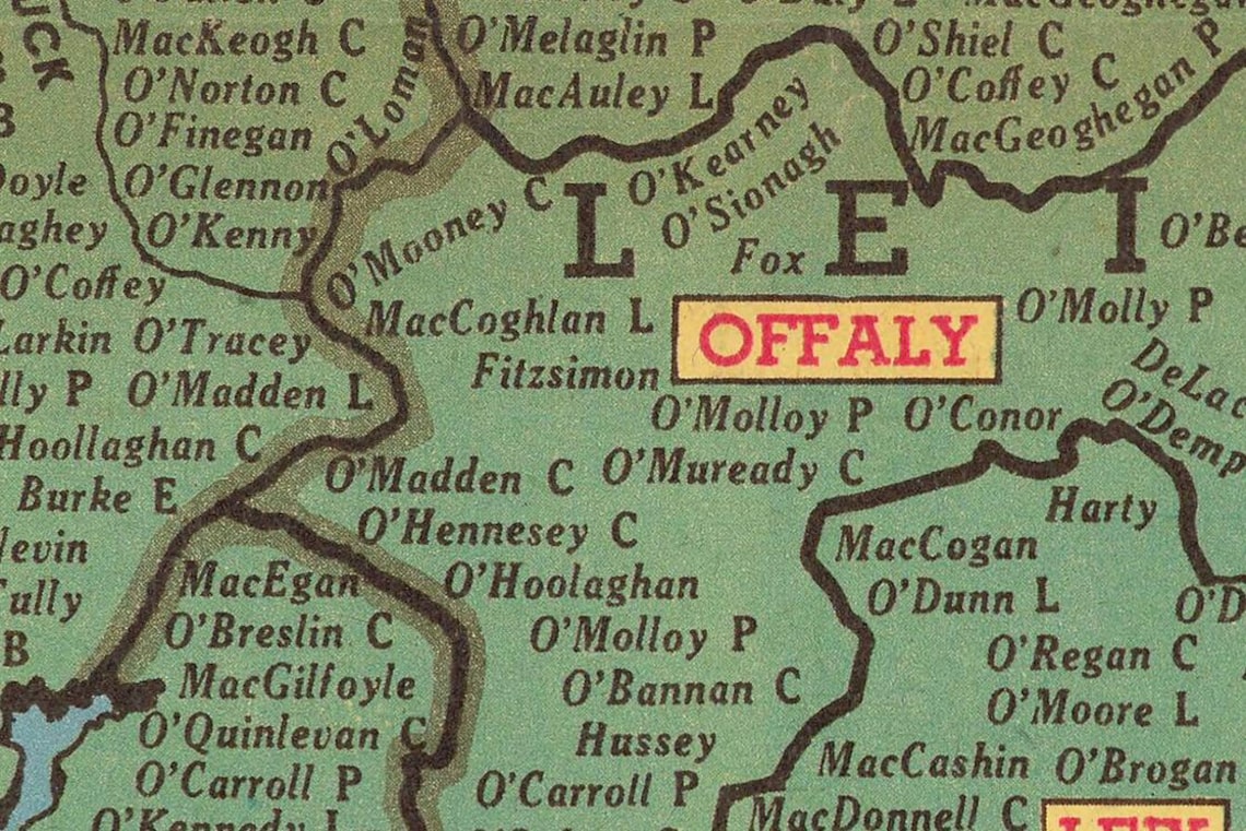 Ireland Map of Surnames, Erin's First Families Circa 1946, Irish Last Names and Genealogy, St ...