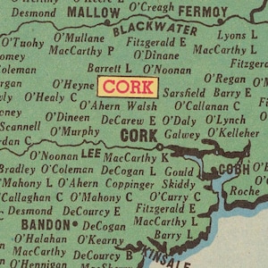 Ireland Map of Surnames, Erin's First Families Circa 1946, Irish Last ...