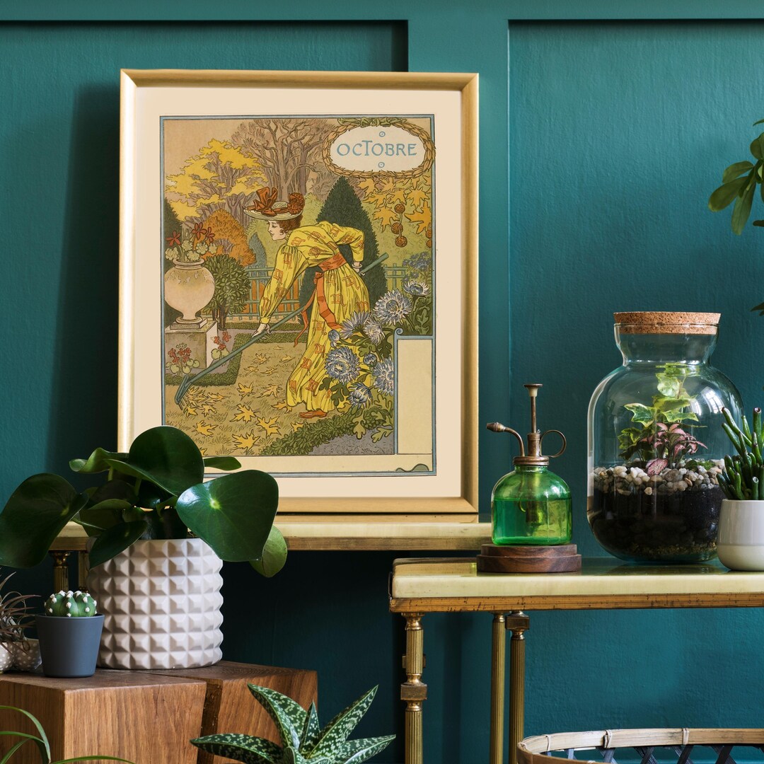 Art Nouveau Wall Art, October by Eugene Grasset Calendar, Floral ...