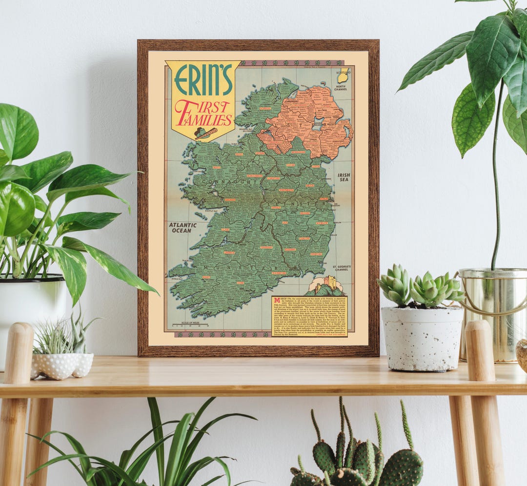 Ireland Map of Surnames, Erin's First Families Circa 1946, Irish Last Names and Genealogy, St ...