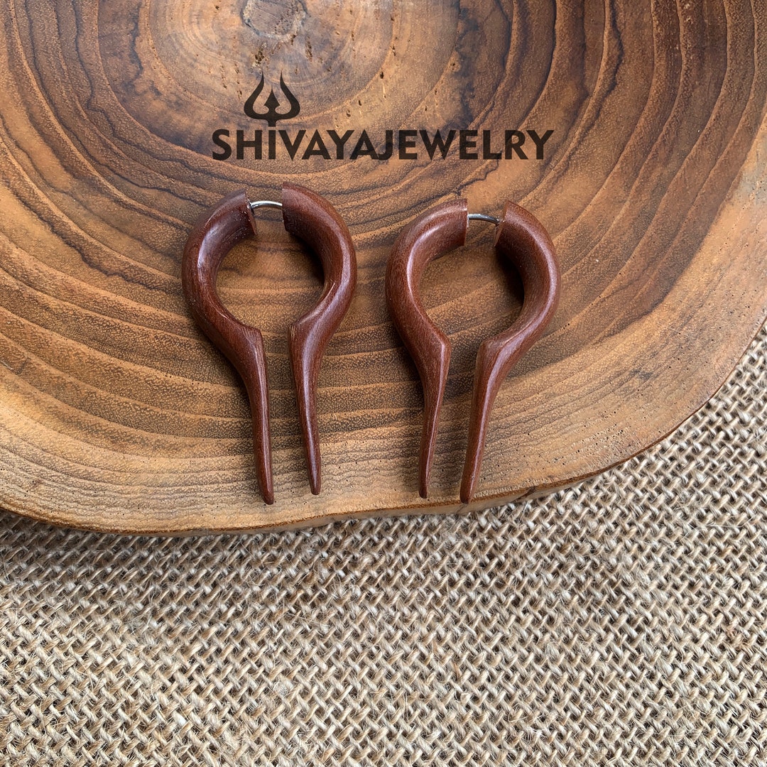 Simple Fake Gauge Earrings, Fake Gauge Wood, Handmade Earrings, Saba ...