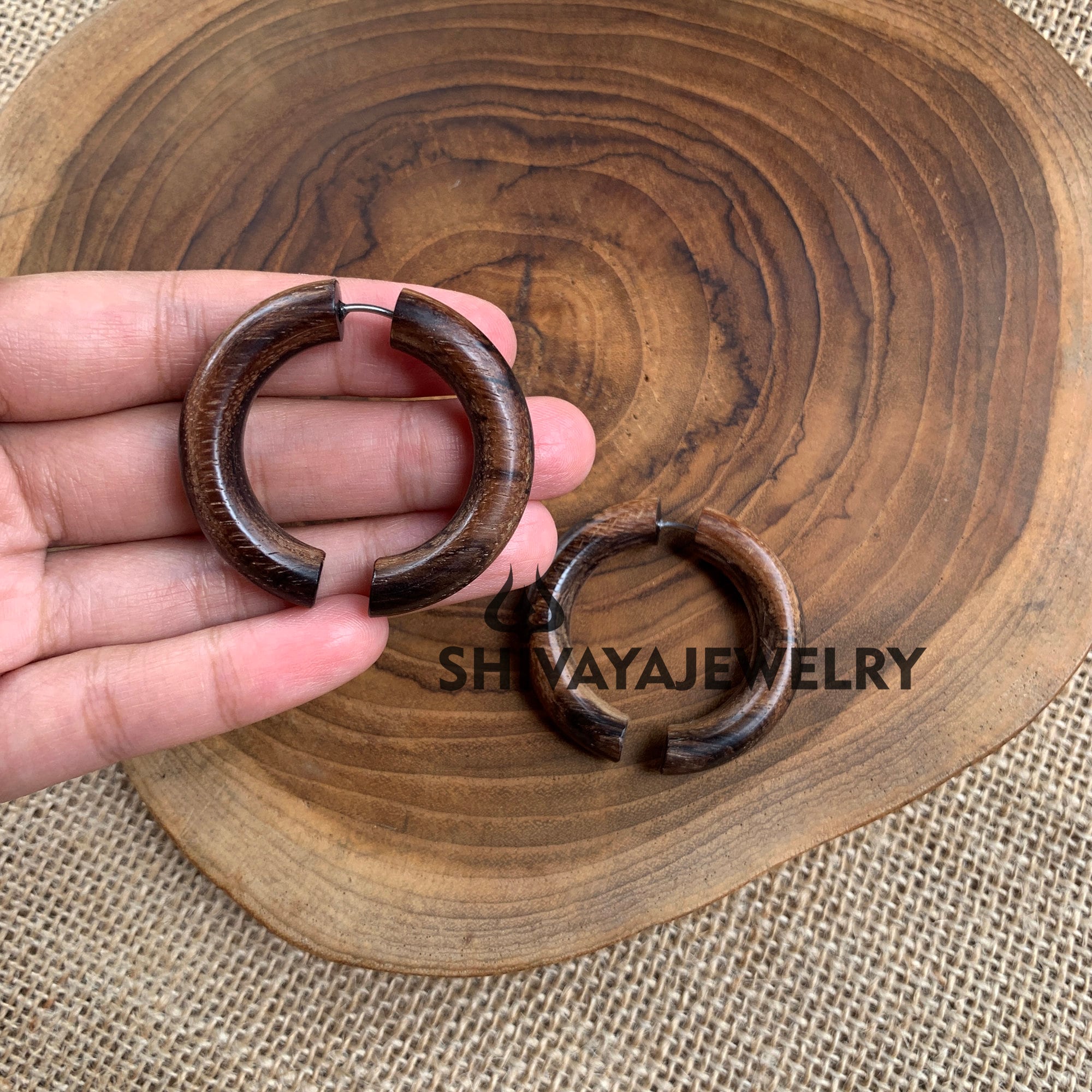 Large Simple Fake Gauge Earrings, Fake Gauge Wood, Handmade Earrings ...