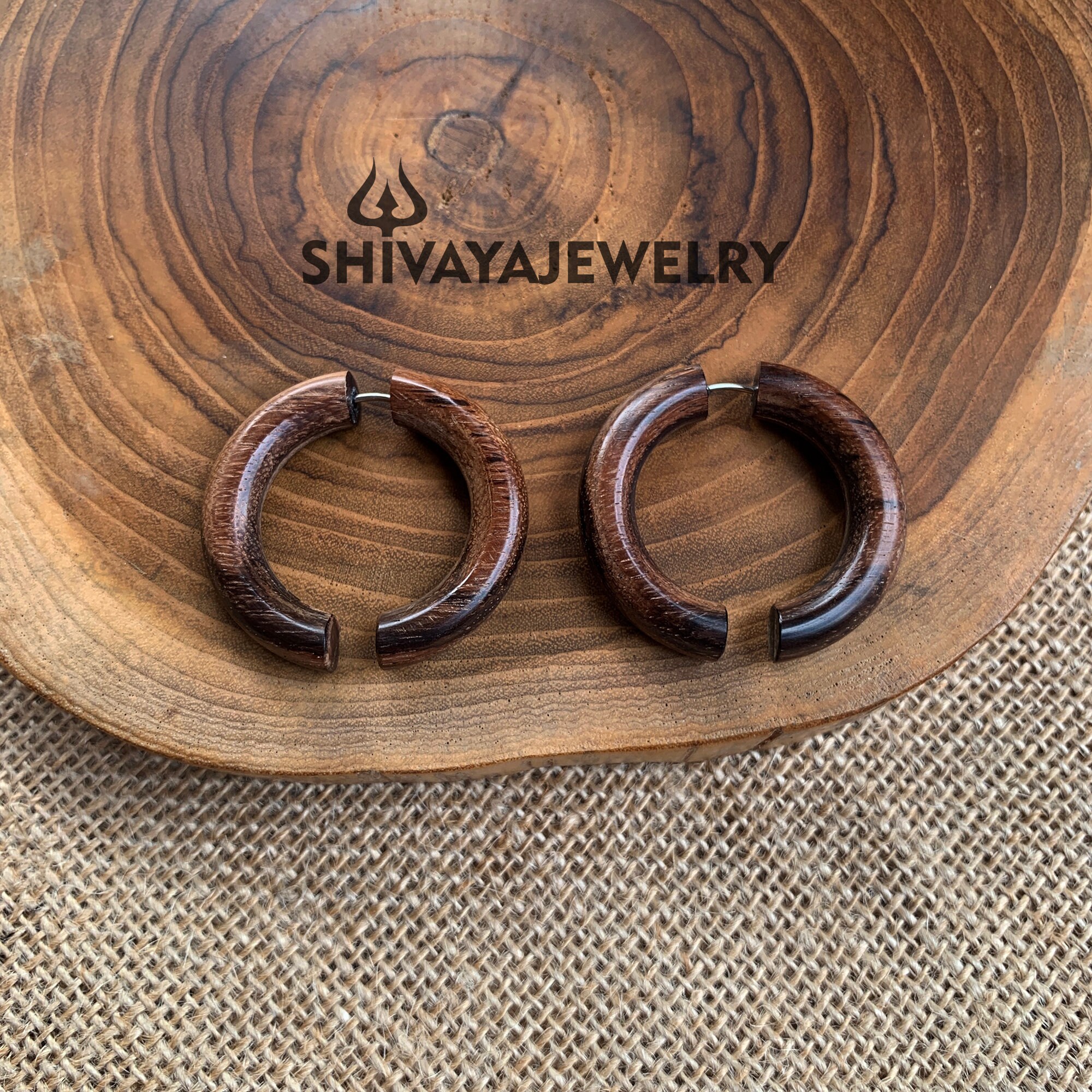 Large Simple Fake Gauge Earrings, Fake Gauge Wood, Handmade Earrings ...