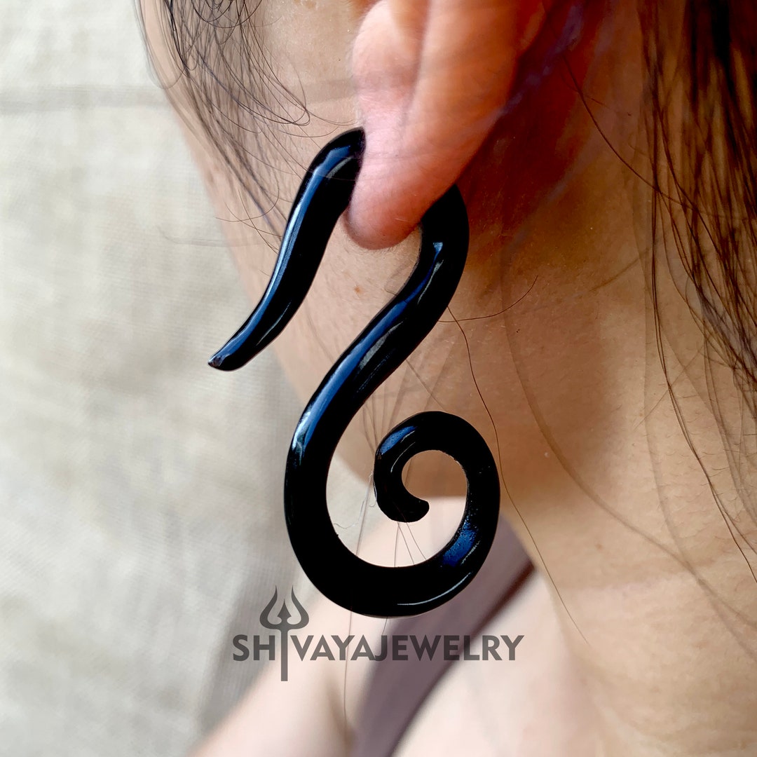 Spiral Fake Gauge Earrings, Horn Post Earrings, Handcarved Earrings, Handmade Jewelry, Horn ...